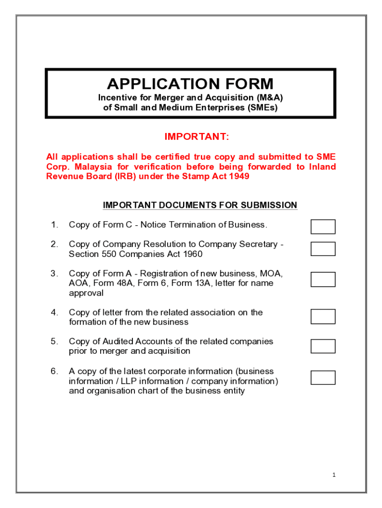 Fillable Online APPLICATION FORM - SME Corp Fax Email Print - pdfFiller