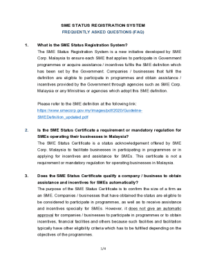Fillable Online Sme Status Registration System: Frequently Asked ...