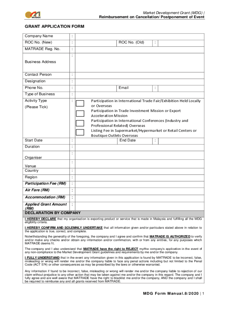 Fillable Online USER MANUAL Market Development Grant (MDG) - MATRADE ...