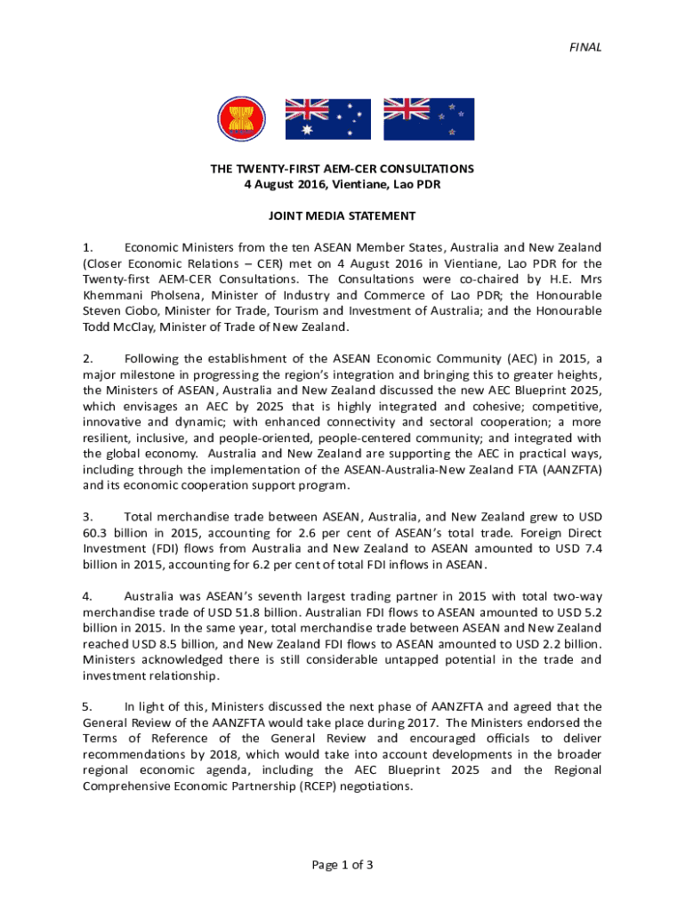 Fillable Online Statements from the ASEAN Economic Ministers and ...