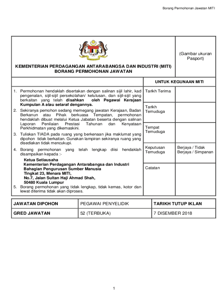 Fillable Online KEMENTERIAN PERDAGANGAN ANTARABANGSA DAN INDUSTRI (MITI ...