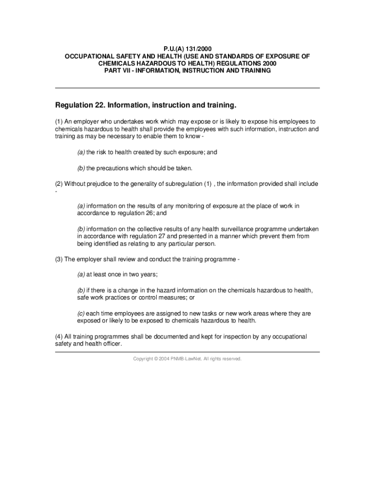 Fillable Online Regulation 22. Information, instruction and training ...