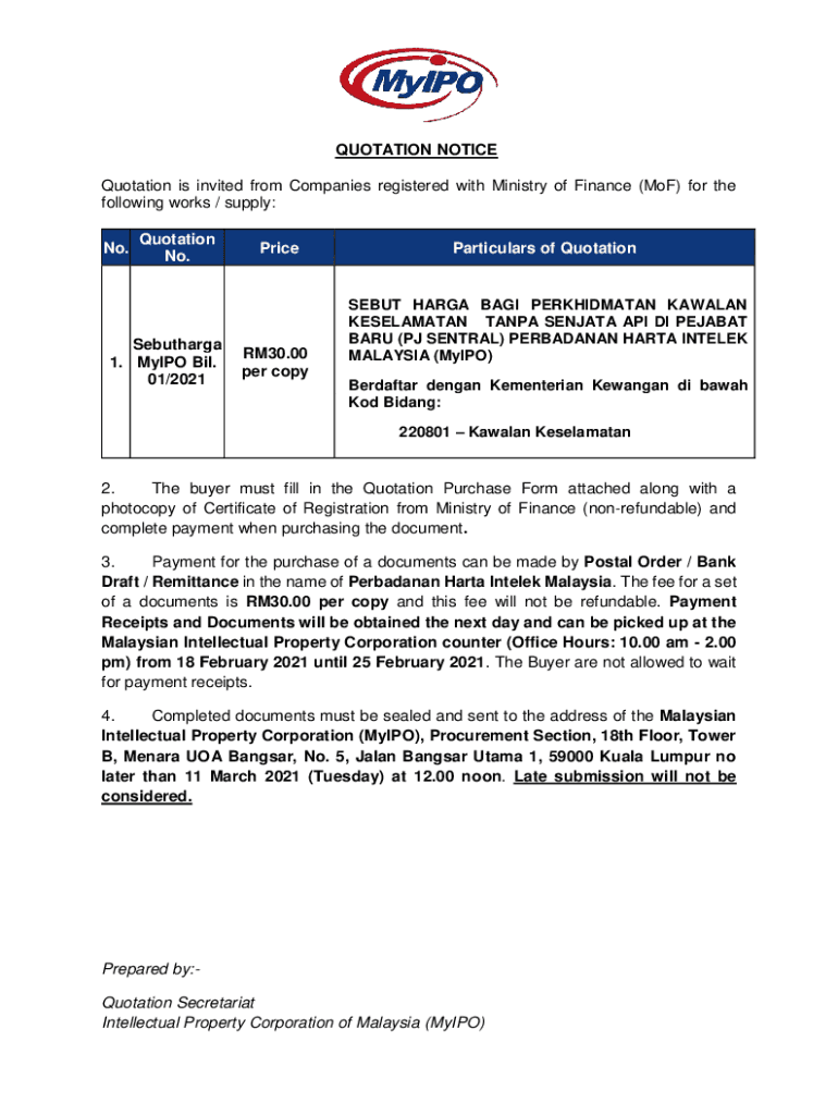 Fillable Online Request for Quotation for the supply of Brochure Fax ...