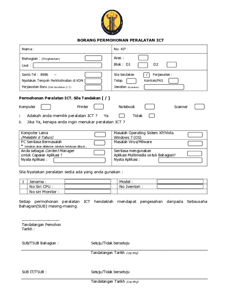 Fillable Online BORANG PER Adakah anda memilik peralatan ICT ii. Jika ...