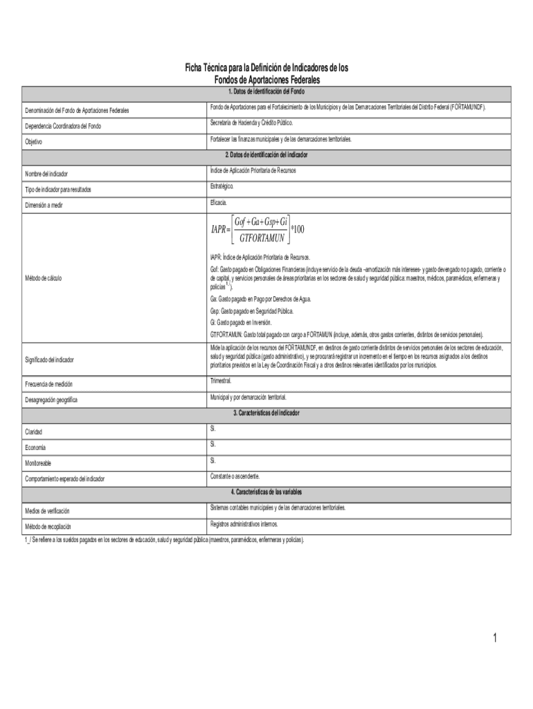 Fillable Online Ficha Tcnica para la Definicin de Indicadores de los ... Fax Email Print - pdfFiller
