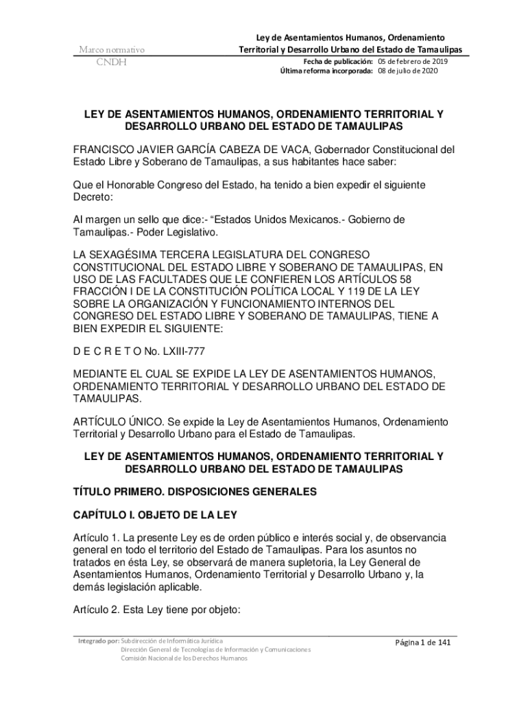 Fillable Online Ley de Asentamientos Humanos, Ordenamiento Territorial y Desarrollo Urbano del ...