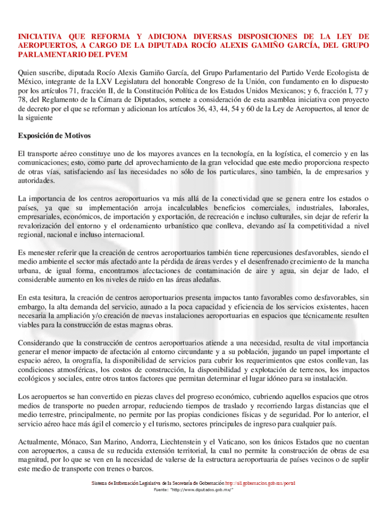 Fillable Online INICIATIVA QUE REFORMA Y ADICIONA DIVERSAS DISPOSICIONES DE LA LEY DE Fax Email ...