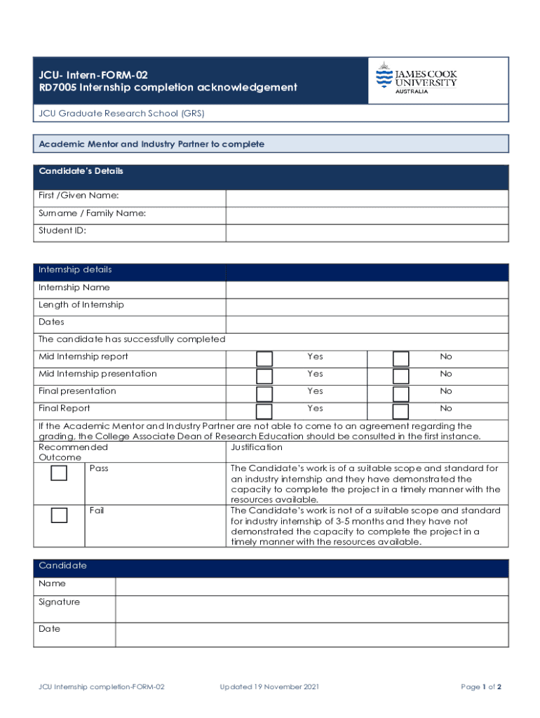 Fillable Online www.jcu.edu.audataassetsJCU- Intern-FORM-02 RD7005 ...