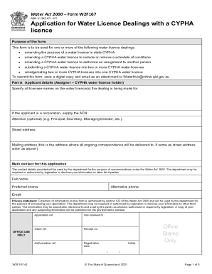 Fillable Online Application for Water Licence Dealings with a CYPHA ...