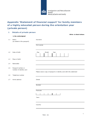 Fillable Online Appendix 'Statement of financial support' for family ...