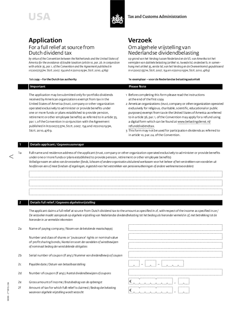 Fillable Online Application for a full relief at source from Dutch dividend tax Fax Email Print ...