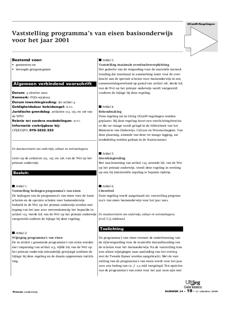 Fillable Online instellingsinformatie duo Vaststelling programma's van ...