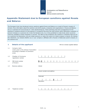 Fillable Online Appendix Statement due to European sanctions against Russia and Belarus Fax ...