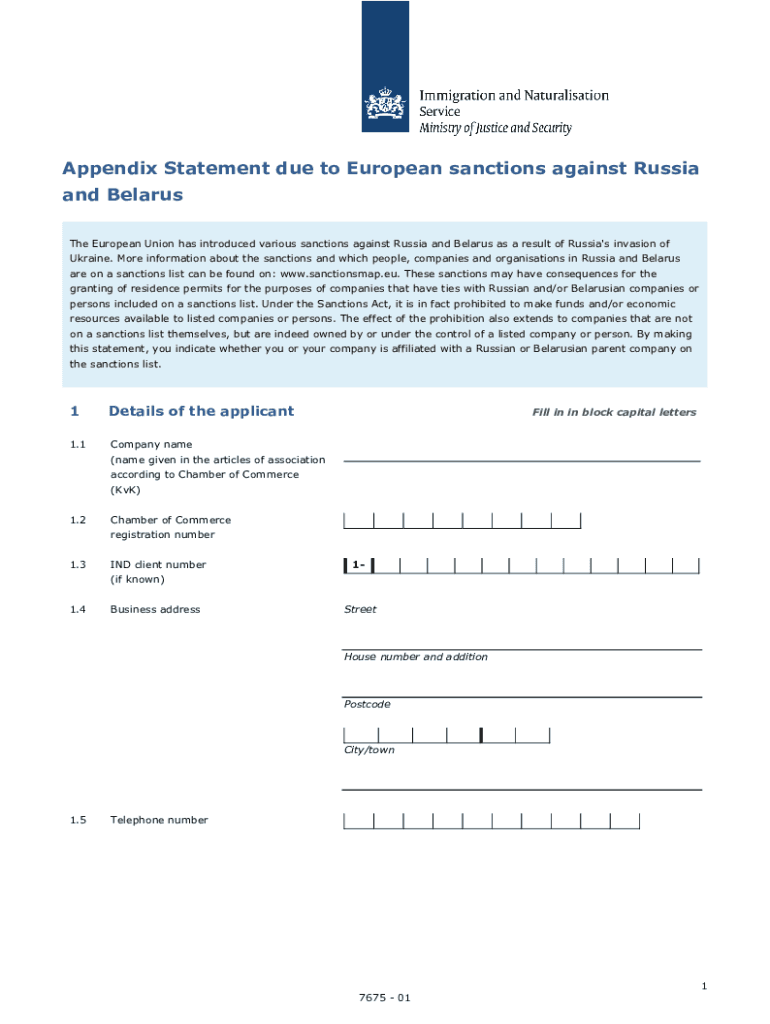 Fillable Online Appendix Statement due to European sanctions against Russia and Belarus Fax ...