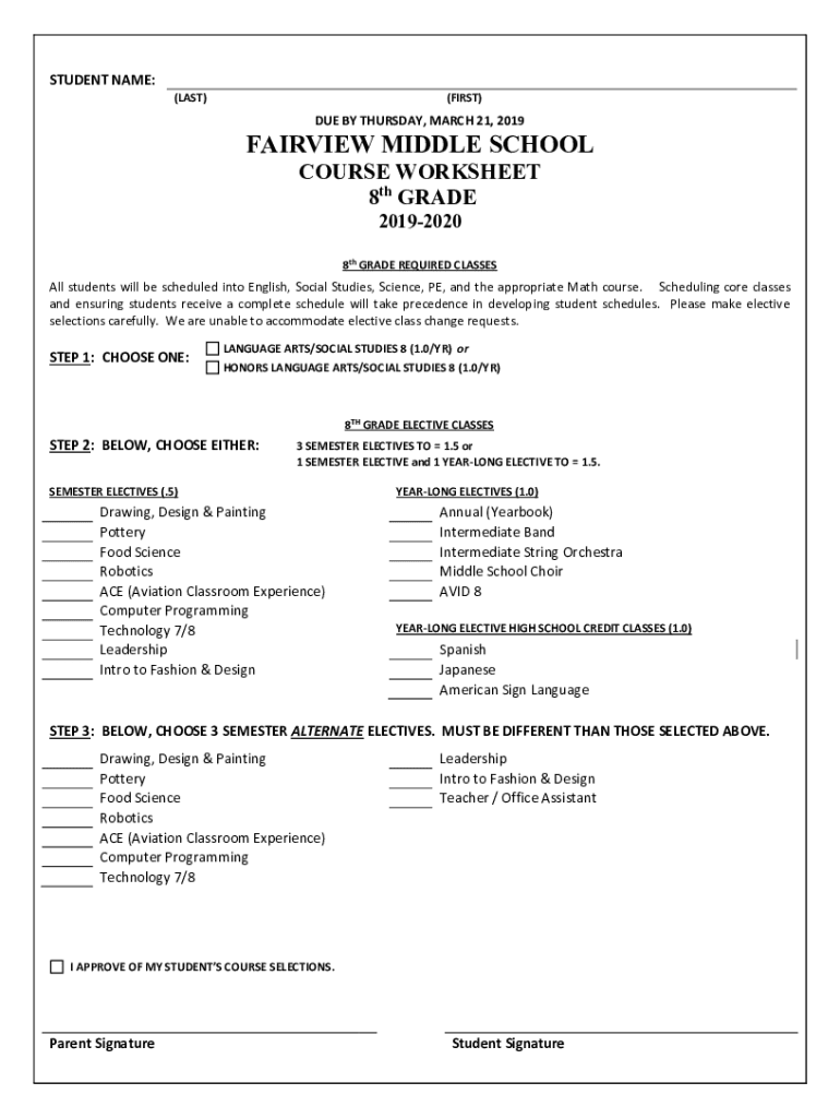 Fillable Online 8th Grade Course Registration Form Fax Email Print - pdfFiller