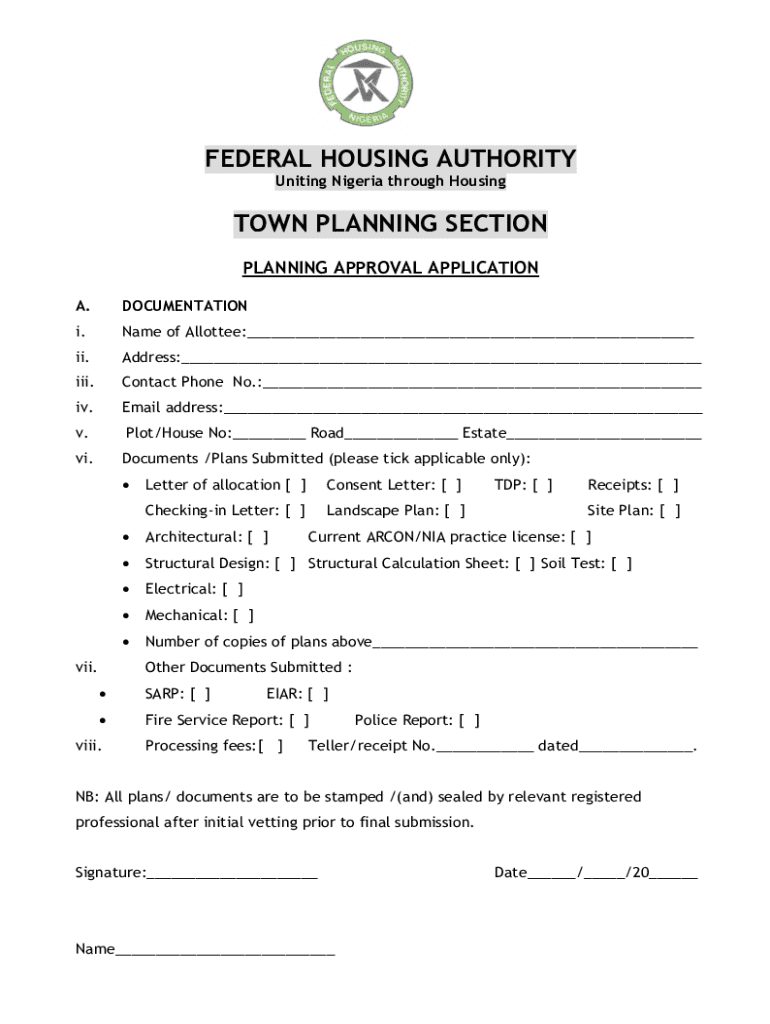 Fillable Online fha.gov.ngplanning-approval-applicationFederal Housing ...