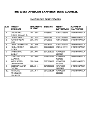 Fillable Online THE WEST AFRICAN EXAMINATIONS COUNCIL Fax Email Print ...