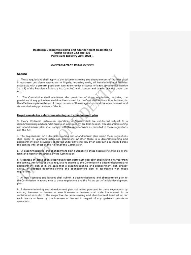 Fillable Online Upstream Decommissioning and Abandonment Regulations ...