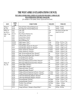 Fillable Online West African Examinations Council (WAEC) Timetable for ...