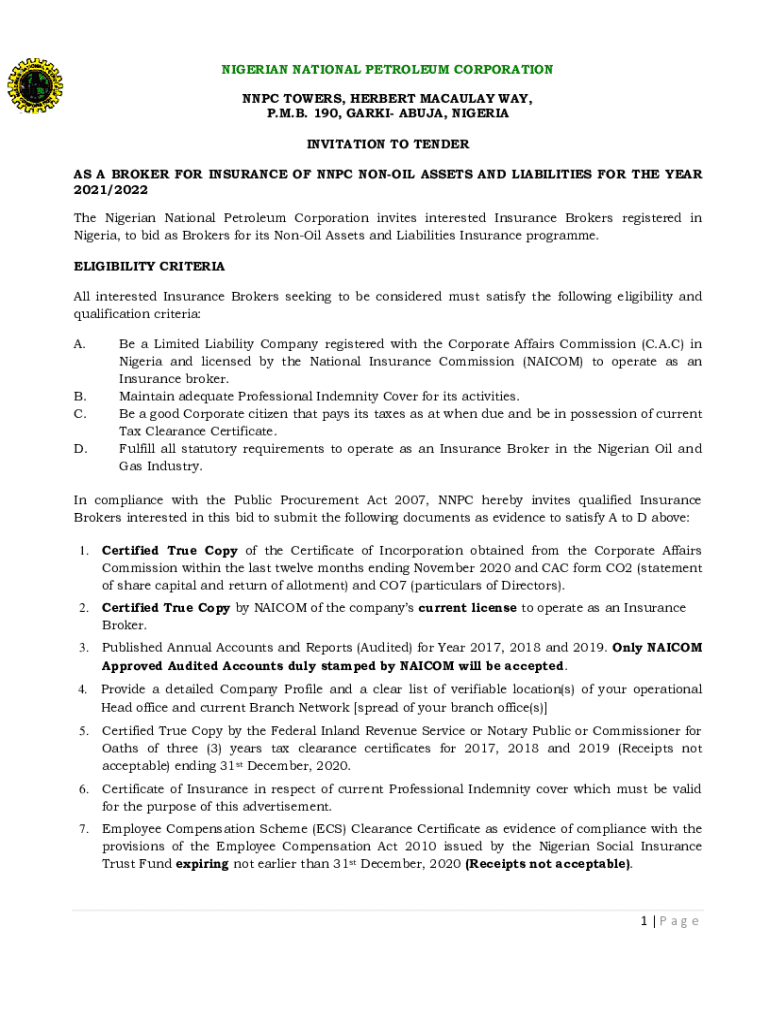 Fillable Online NNPC: REQUEST FOR EXPRESSION OF INTEREST (EOI ... Fax Email Print - pdfFiller