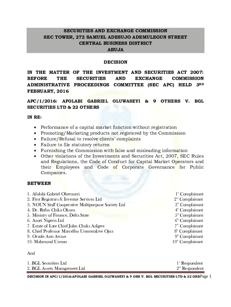 Fillable Online sec gov sec.gov.ngThe Securities and Exchange ...