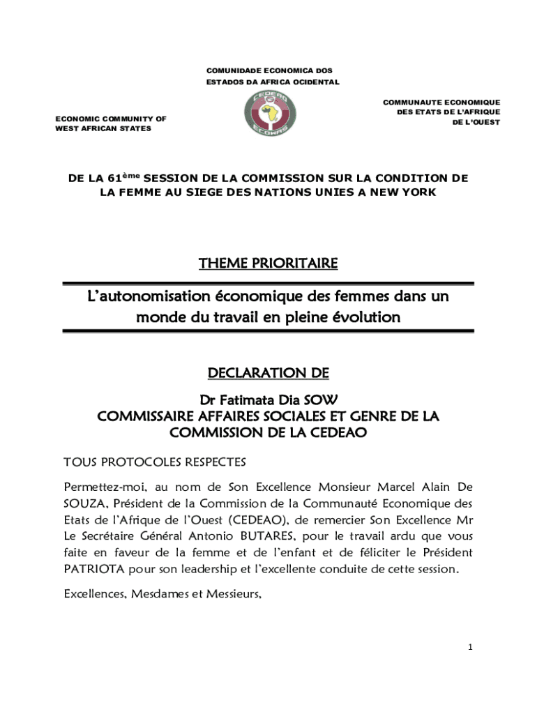 Remplissable En Ligne Economic Community of West African States (ECOWAS ...