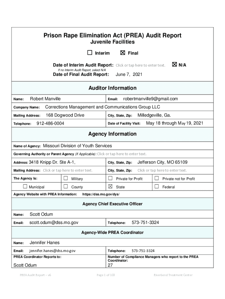 Fillable Online dss mo Prison Rape Elimination Act (PREA) Missouri Department of Corrections Fax ...