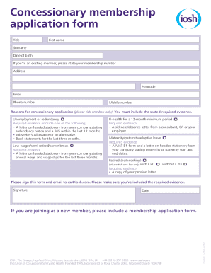 Fillable Online Concessionary membership application form ...