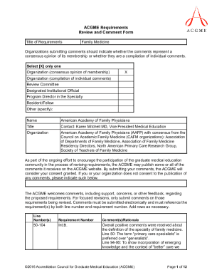 Fillable Online ACGME Requirements - AAFP Review and Comment Form ...