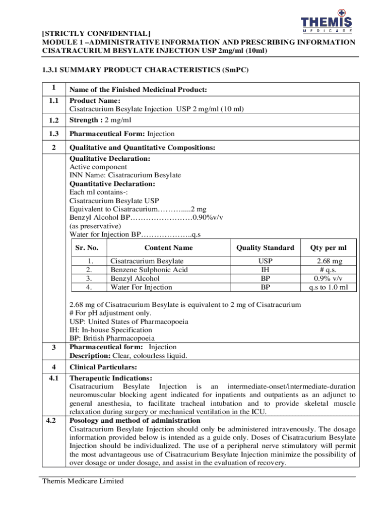 Fillable Online Injection 2mg/ml - Summary of Product Characteristics ...