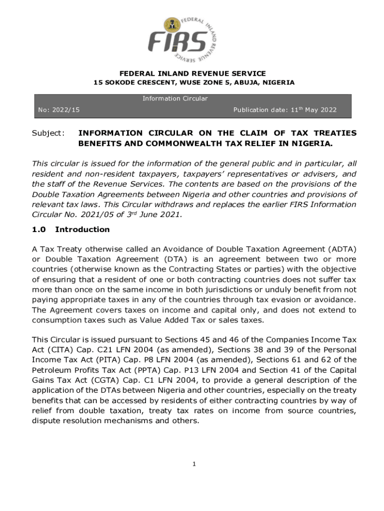 Fillable Online firs-circular-on-claim-of-tax-treaty-benefitsrevised ...