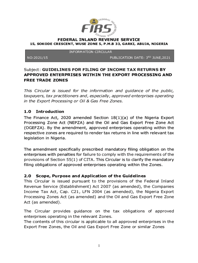 Fillable Online 1 FEDERAL INLAND REVENUE SERVICE Subject Fax Email ...