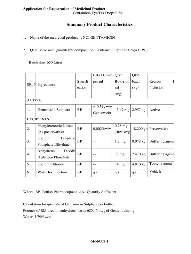 Fillable Online Summary Product Characteristics - NAFDAC Fax Email ...