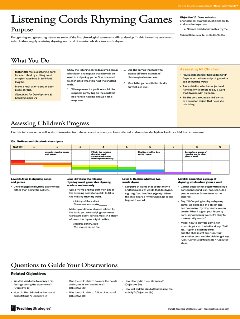 Fillable Online Listening Cords Rhyming Games - Teaching Strategies Fax ...