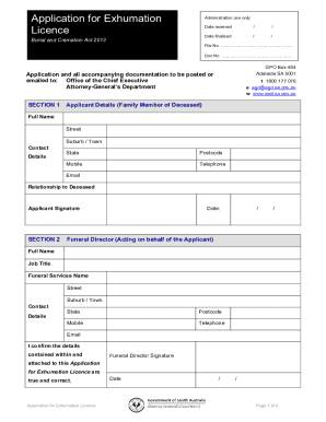 Fillable Online Exhumation. Exhumation Application Form Fax Email Print ...