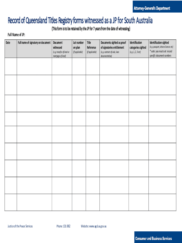 Fillable Online Record of Queensland Titles Registry forms witnessed as ...