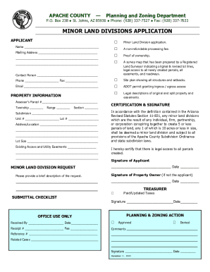Fillable Online Planning and Zoning Department - MINOR LAND DIVISIONS ...