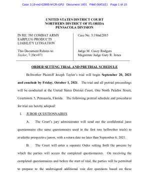 Fillable Online Order Setting Trial and Pretrial Schedule - Taylor.pdf ...