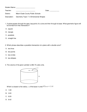 Fillable Online 1. A plane passes through the apex (top point) of a ...