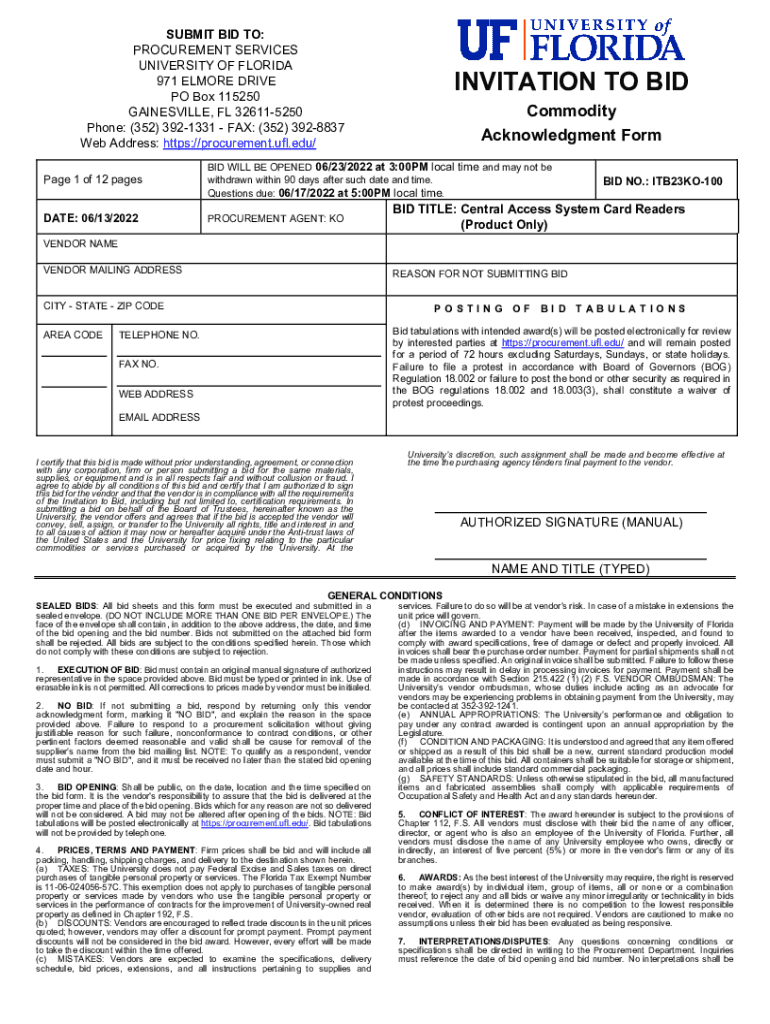 Fillable Online procurement.ufl.edu 06 ITB23KO-100BidDocsinvitation to ...