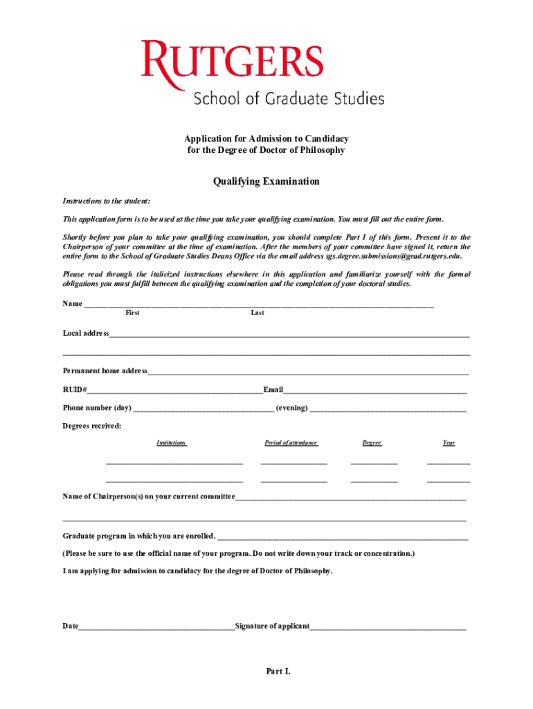 Fillable Online gradschool.utk.eduforms-centraladmission-toAdmission to CandidacyDoctoral Degree ...