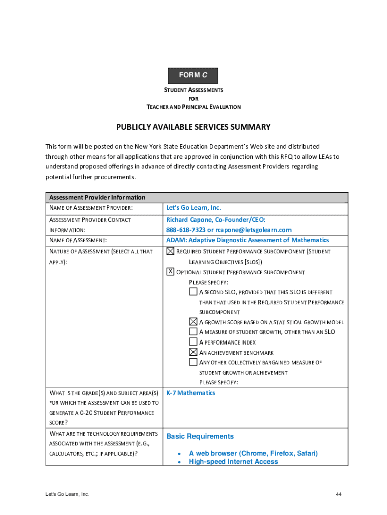 Fillable Online Assessment RFQ Let's Go Learn ADAM Forms C and G 062822 ...