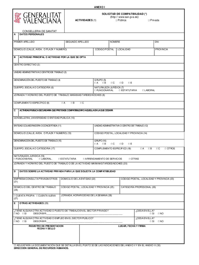 Fillable Online SOLLICITUD DE COMPATIBILITAT SOLICITUD DE ... Fax Email Print - pdfFiller