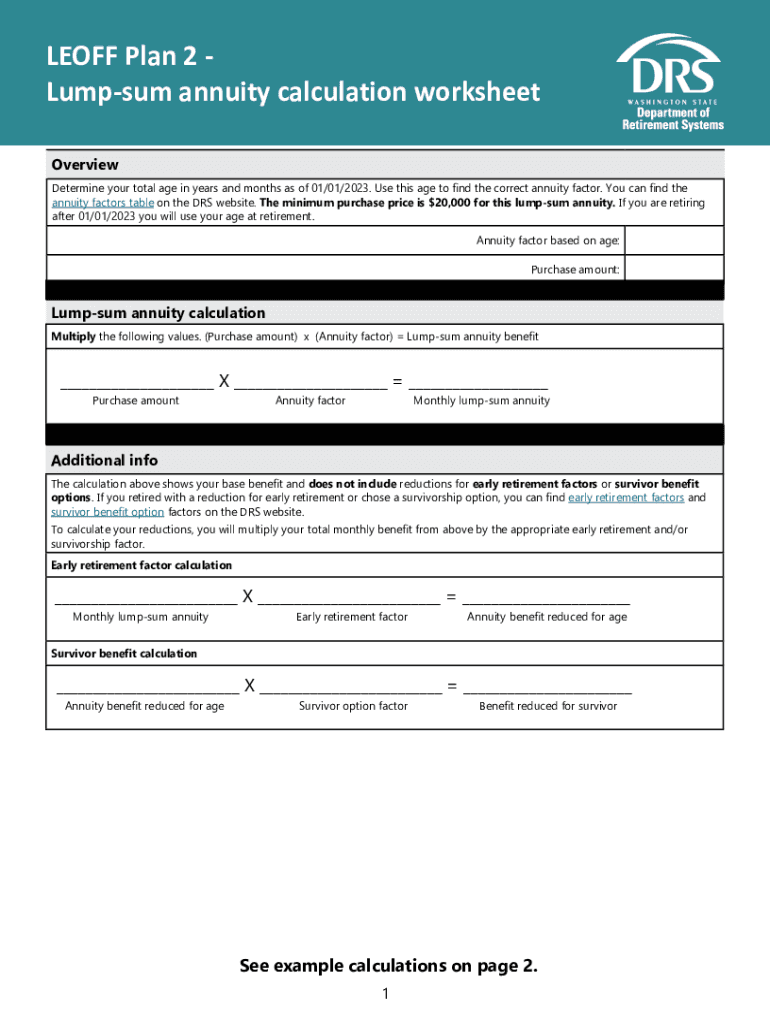 Fillable Online www.drs.wa.gov08LEOFF-annuity-worksheetLEOFF Plan 2 ...