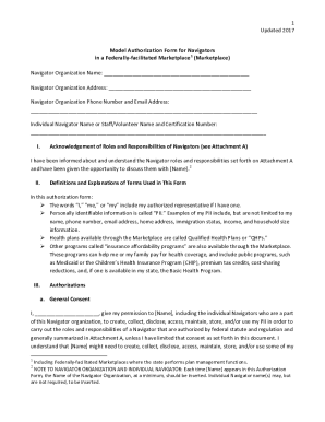 Fillable Online Model Authorization Form for Navigators in a Federally ...