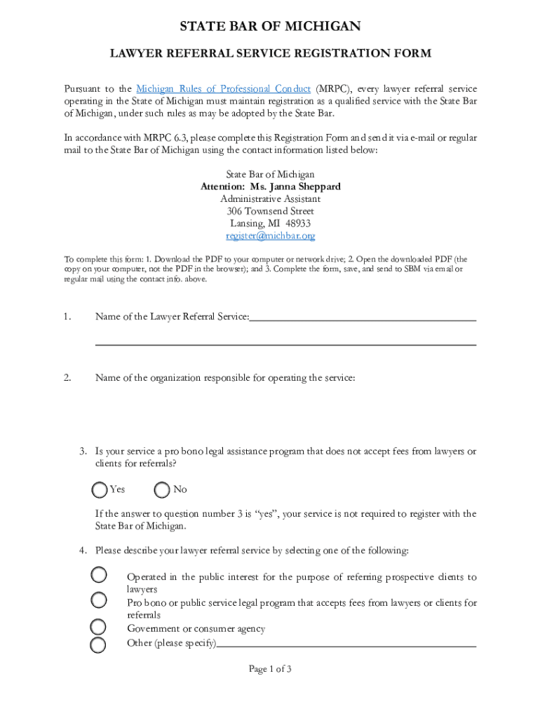 Fillable Online lawyer referral service registration form - State Bar ...