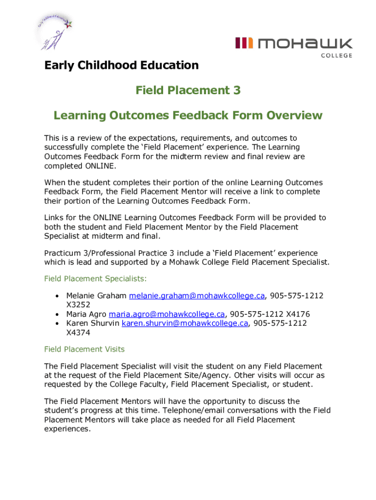 Fillable Online Field Placement 3 Learning Outcomes Feedback Form ...