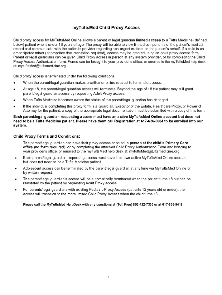 Fillable Online myTuftsMed Child Proxy Access Form.docx Fax Email Print ...