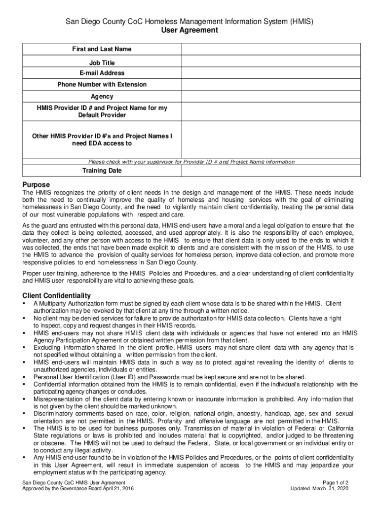 Fillable Online San Diego County Continuum of Care Homeless Management Information ... Fax Email ...