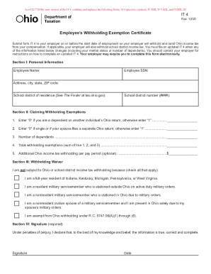 Fillable Online Ohio Form IT 4 (Employee's Withholding ExemptionOhio ...